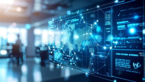 Futuristic Data Visualization In A Modern Office Connecting Global Information Networks And