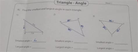 Solved Triangle Angle Sheet 1 A Find The Smallest And Largest Angle