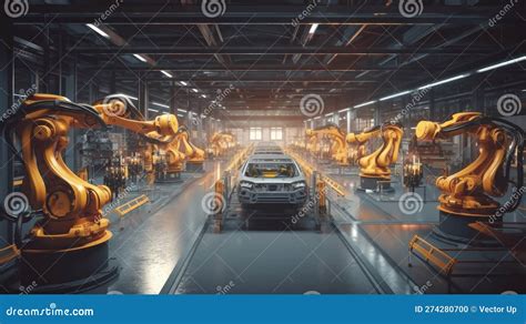Car Factory 3d Concept Automated Robot Arm Assembly Generative Ai Stock Illustration