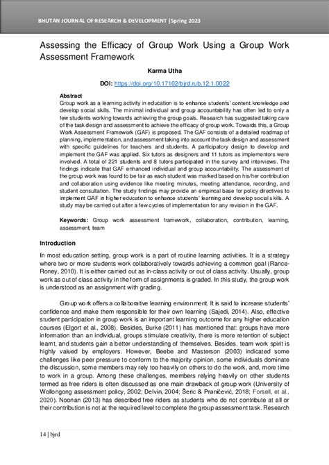 Pdf Assessing The Efficacy Of Group Work Using A Group Work
