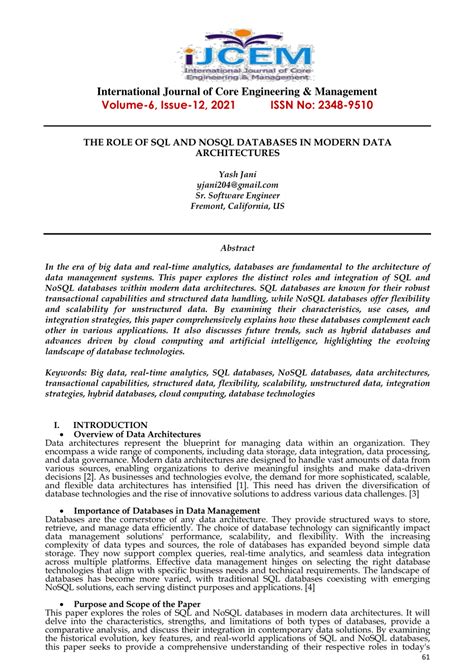 pdf the role of sql and nosql databases in modern data architectures