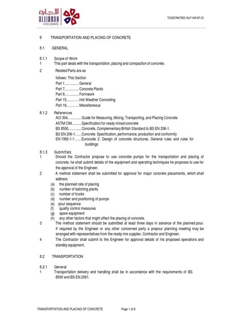 Section 5 Part 8 Transportation And Placing Of Concrete Pdf
