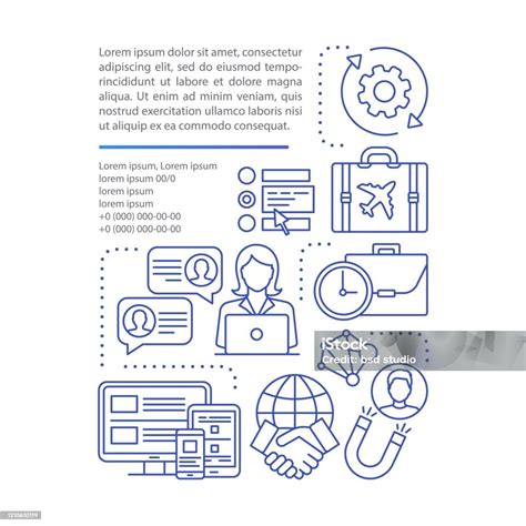 프리랜서 기사 페이지 벡터 템플릿입니다 온라인 작업 원격 작업 브로셔 잡지 선형 아이콘과 텍스트 상자소책자 디자인 요소 인쇄 디자인 텍스트 공간이 있는 개념 그림 개념에