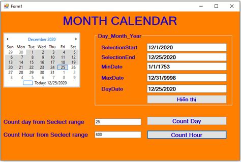 Windows Form Datetimepicker Monthcalendar