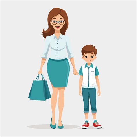 Vector Mère Et Fils Sur Fond Blanc Vecteur Premium
