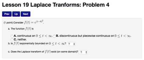 Solved Lesson 19 Laplace Tranforms Problem 4 Prev Upnext 1