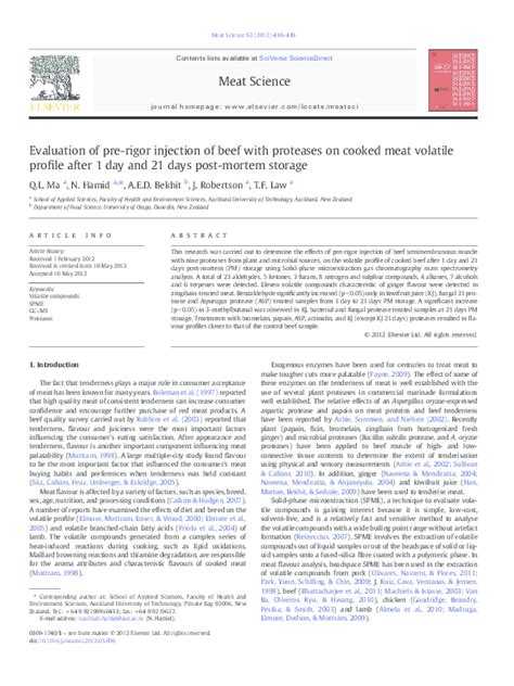 Pdf Evaluation Of Pre Rigor Injection Of Beef With Proteases On Cooked Meat Volatile Profile