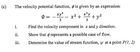 Solved c The velocity potential function ø is given by an Chegg
