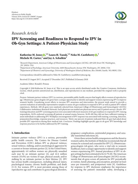 PDF IPV Screening And Readiness To Respond To IPV In Ob Gyn Settings A Patient Physician Study