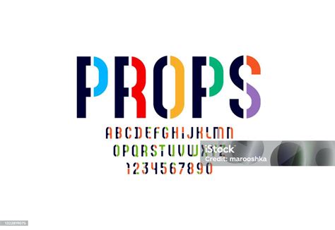 여러 가지 색깔의 글꼴 스텐실 트렌디 한 알파벳 현대 기하학적 모듈 문자 및 숫자 벡터 일러스트 10eps 0명에 대한 스톡 벡터 아트 및 기타 이미지 Istock