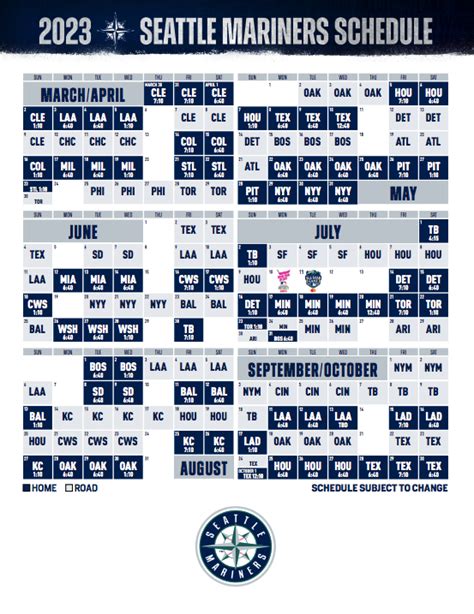 Mariners Printable Schedule