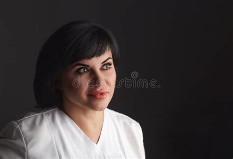 Portrait Of A Adult Beautiful Brunette Girl With Short Stylish Hair