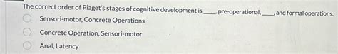 The Correct Order Of Piagets Stages Of Cognitive Development Is Qquad Pre Operational Qquad