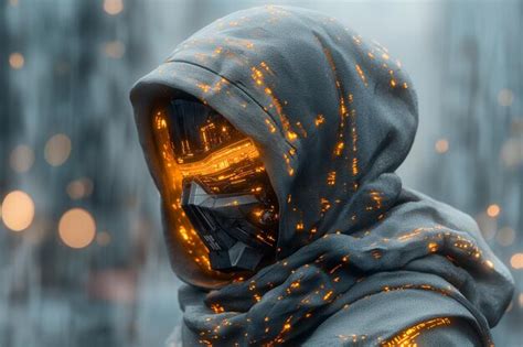 Premium Photo Cybersecurity Concept Of A Robotlike Hacker Working On Code Against A Dark