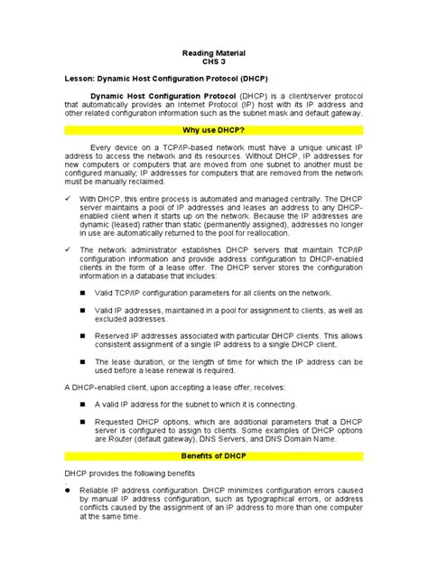 Lesson 7 Dhcp Pdf Ip Address Networking Standards