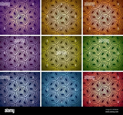 Set Of Different Color Halftones Geometric Patterns 3d Boxes Repeat