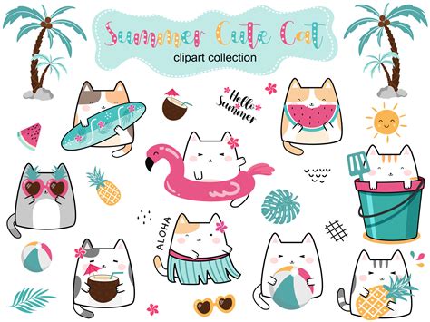 Summer Cute Cats Clipart Set Graphic By Lindoet23 · Creative Fabrica