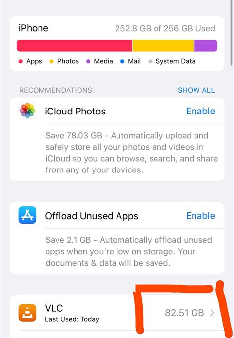 Have The Vlc App On Iphone 12 Pro Storage Says App Takes Up 80gb Even