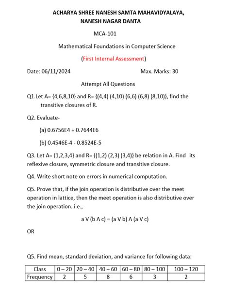 Mca Math Foundations Exam Pdf