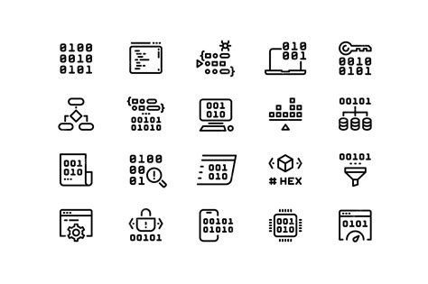 Iconos De Línea De Código De Programación Hexadecimal Binario Y Código