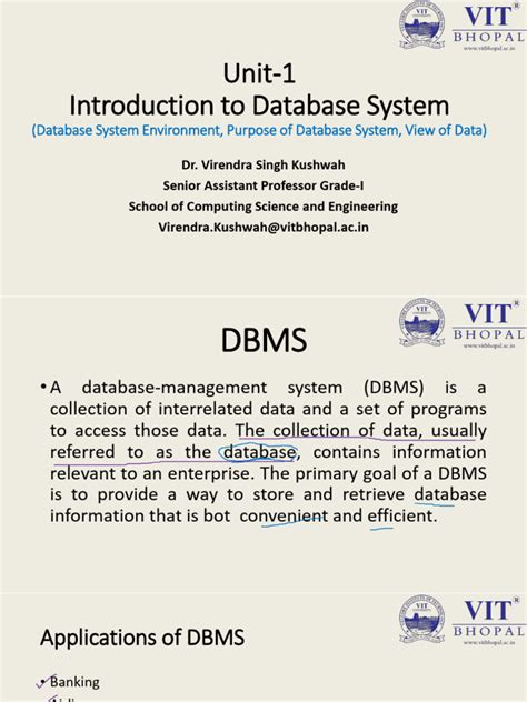Database System Environment Purpose Of Database System View Of Data 1 Pdf Databases System