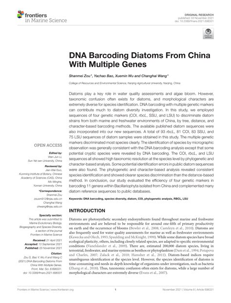 Pdf Dna Barcoding Diatoms From China With Multiple Genes