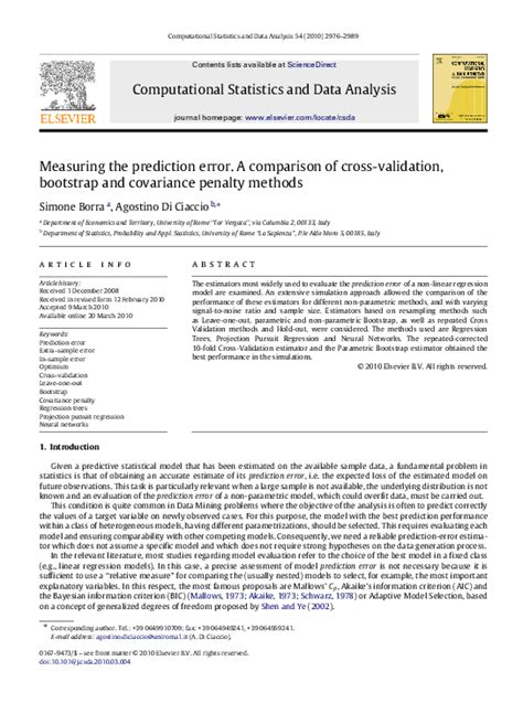 pdf measuring the prediction error a comparison of cross validation