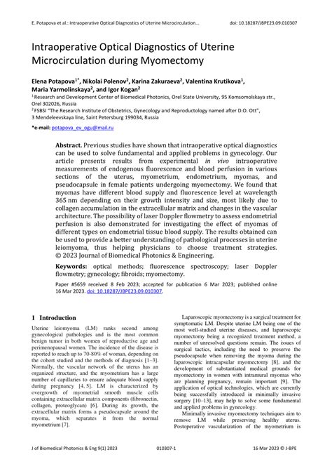 Pdf Intraoperative Optical Diagnostics Of Uterine Microcirculation
