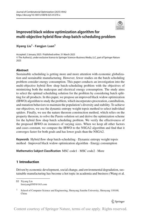 improved black widow optimization algorithm for multi objective hybrid