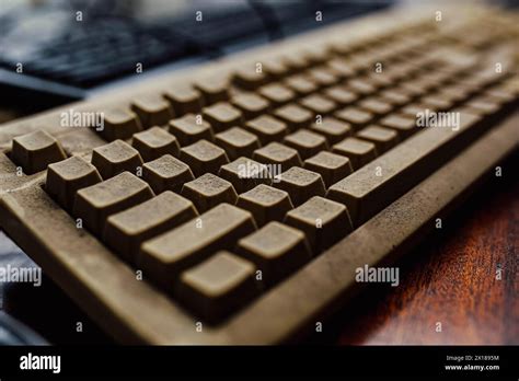 Old Vintage Computer Mechanical Keyboard In Dust Computer Keyboard From The S Stock Photo