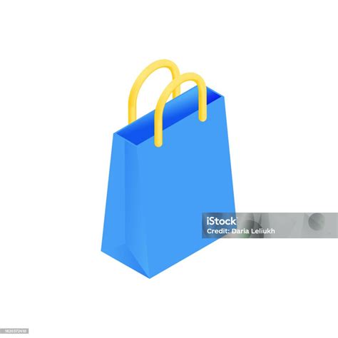 등각 투영 파란색 노란색 아이콘입니다 현대 평면 벡터 일러스트 레이 션입니다 쇼핑백 기호입니다 소셜 미디어 템플릿 2차 도형에 대한 스톡 벡터 아트 및 기타 이미지 Istock