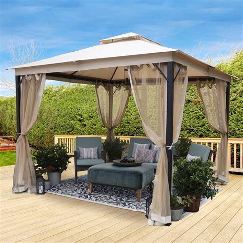 10x10ft Gazebo Canopy Soft Top Canopy Patio Outdoor Double Roof