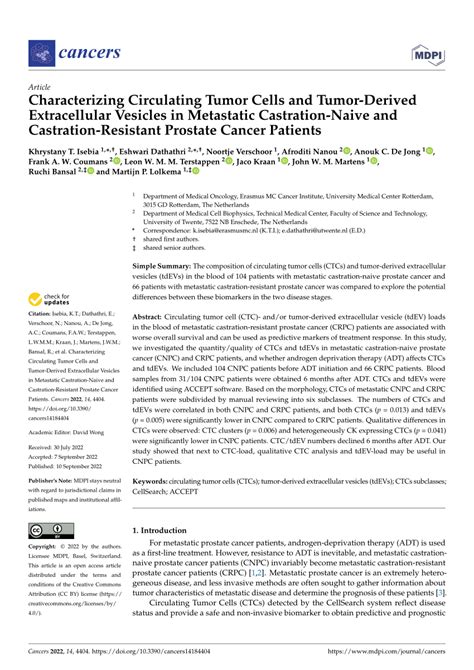 Pdf Characterizing Circulating Tumor Cells And Tumor Derived Extracellular Vesicles In
