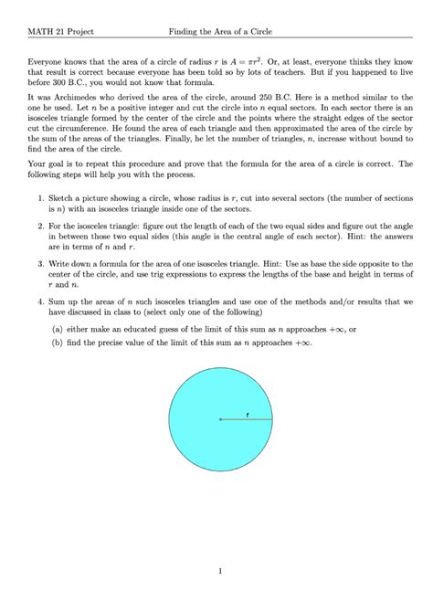 Solved MATH Project Finding The Area Of A Circle Everyone Chegg