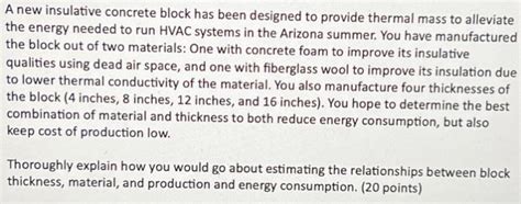 Solved A New Insulative Concrete Block Has Been Designed To