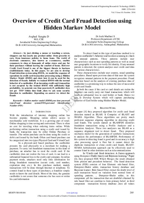 Pdf Ijert Overview Of Credit Card Fruad Detection Using Hidden Markov