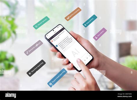 Smart Phone Using A Chatbot App And Flying Concept Boxes Representing