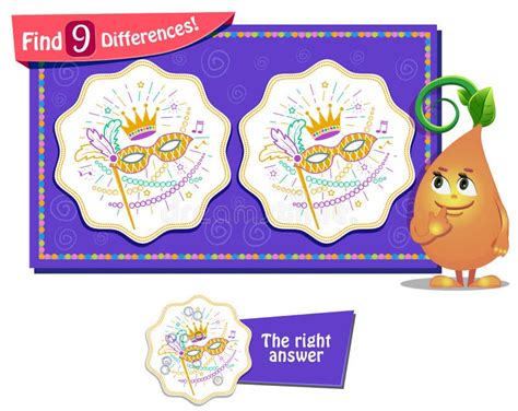 Mardi Gras Game 9 Differences Coloring Book Stock Illustration