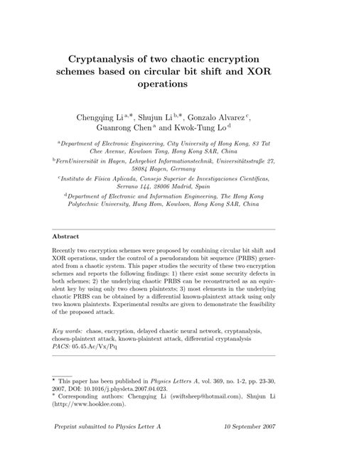 Pdf Cryptanalysis Of Two Chaotic Encryption Schemes Based On Circular