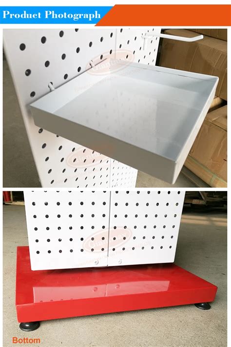 360 Degrees Rotate Pegboard Stand 3 Sides Movable Floor Standing Style Display Shelf Rack With