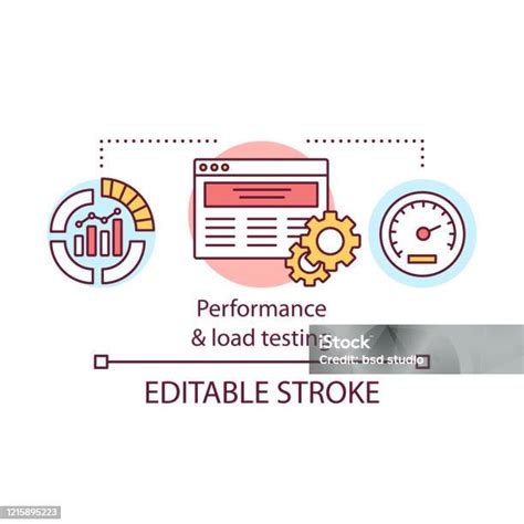 성능 및 부하 테스트 개념 아이콘입니다 워크로드에서 프로그램을 확인합니다 연구 시스템 속도 및 안정성 아이디어 얇은 라인 일러스트 벡터 절연 윤곽선 도면 편집 가능한