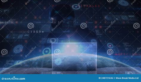 Image Of Cyber Attack Warning Over Scopes Scanning And Hacker Stock