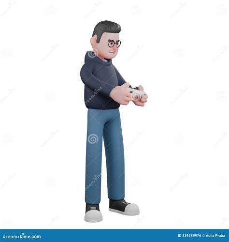 A Male Programmer Is Standing Facing Left Holding A Game Stick With Both Hands Stock