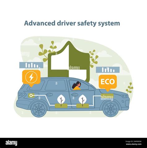 Advanced Driver Safety System In Electric Cars Illustration This