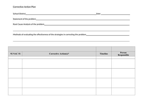 Corrective Action Plan Template Spark Premium Template Template