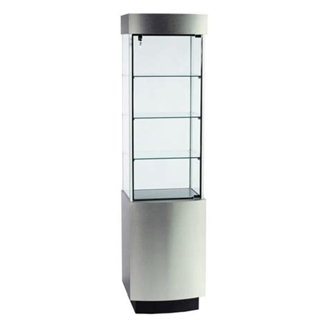 Tower Display Case With Led Lights And Lock Curved Retail Showcase