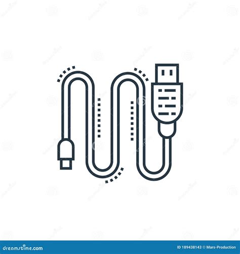 Data Cable Vector Icon Isolated On White Background Outline Thin Line