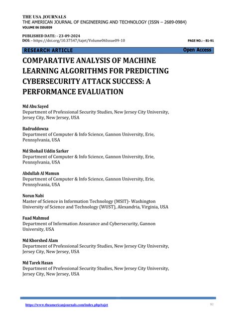 Pdf Comparative Analysis Of Machine Learning Algorithms For Predicting Cybersecurity Attack