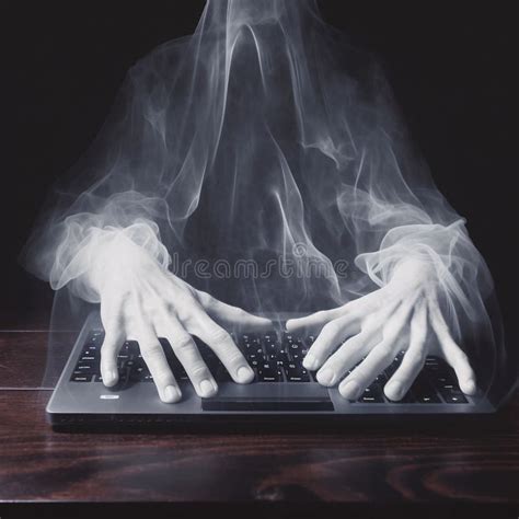 Ai Generated Ghost Figure On Computer Keyboard Stock Illustration
