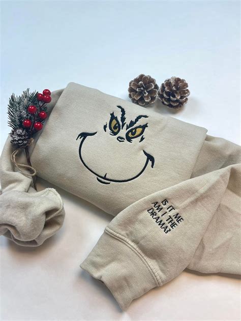 Embroidered Grinch Face Sweatshirt Christmas Shirt Cute Christmas